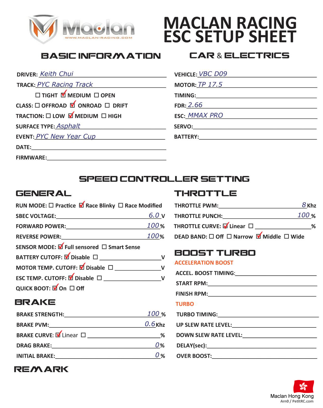 大家的RC: Maclan Racing “MMAX PRO ESC” Setup Sheet~