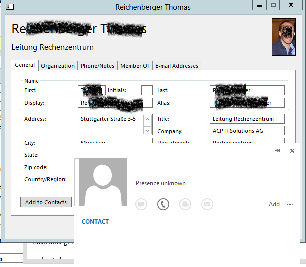 Lync Presence and Outlook Contact Card - BUG