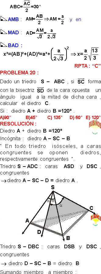 ÁNGULOS EN EL ESPACIO DIEDRO TRIEDRO ÁNGULO POLIEDRO PROBLEMAS ...