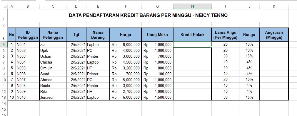 Cara Menghitung Bunga Angsuran Kredit Barang di Excel | Persentase ... Cara Menghitung Bunga Angsuran Kredit Barang di Excel | Persentase ...