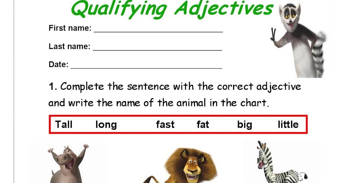 Walking in English : Qualifying adjectives (worksheet)