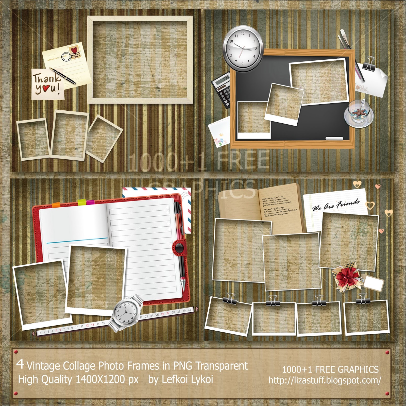 8 Vintage Collage Photo Frames in PNG Transparent High Quality ...