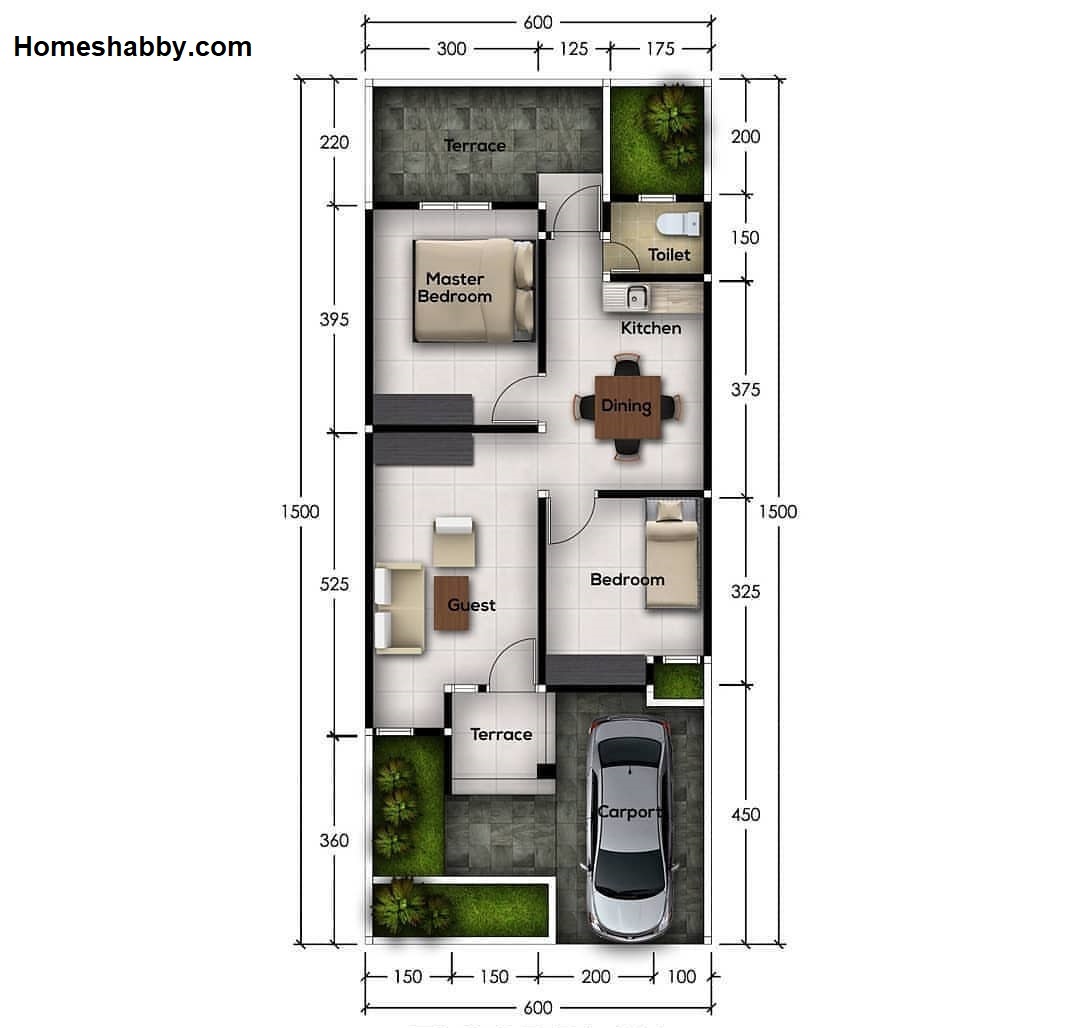 Desain dan Denah Rumah Minimalis Ukuran 6 x 15 M Terbaru dengan ...