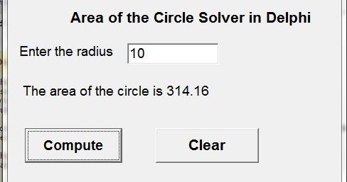 Free Programming Source Codes and Computer Programming Tutorials: Area of the Circle Solver in ...