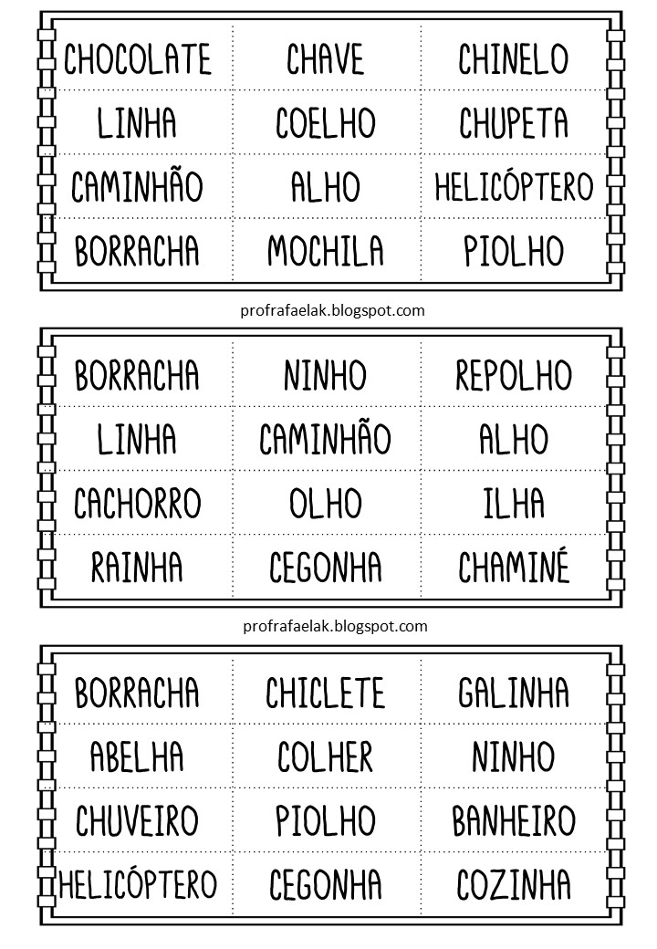 BINGO DO H – DIFICULDADES ORTOGRÁFICAS NH-LH-CH – Criar Recriar Ensinar