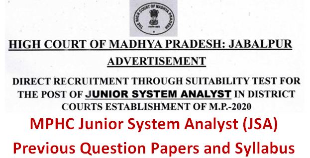 MPHC Junior System Analyst (JSA) Previous Question Papers and Syllabus 2020