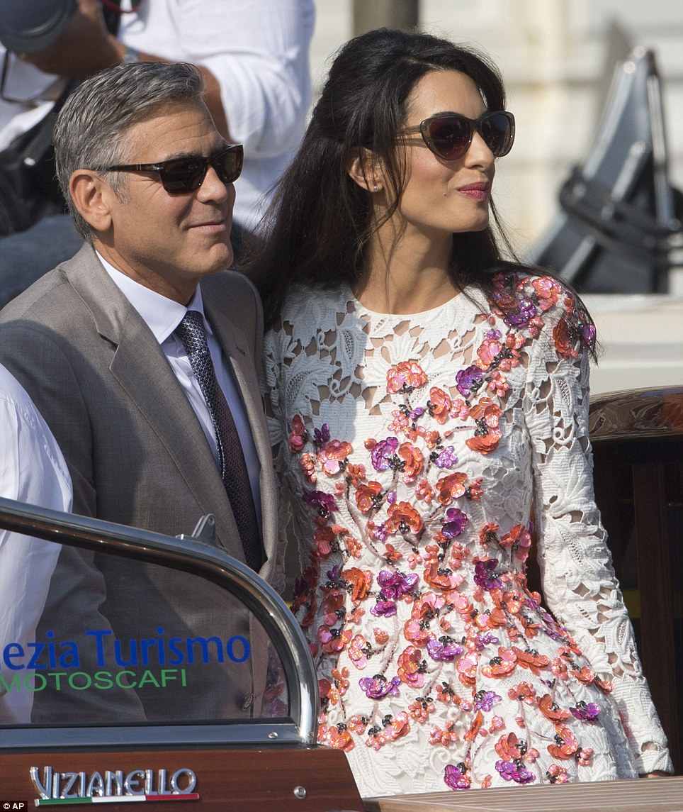 Amal Alamuddin makes first appearance as George Clooney's wife in Venice in a Giambattista Valli ...