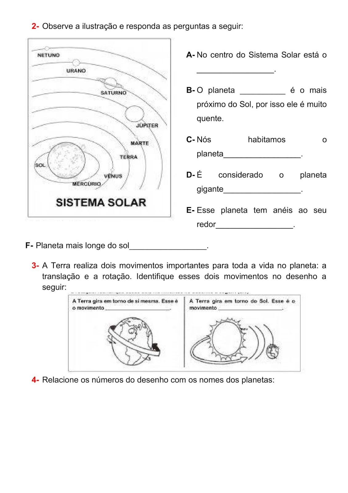 Atividades Sobre O Sistema Solar 3 Ano - NAZAEDU