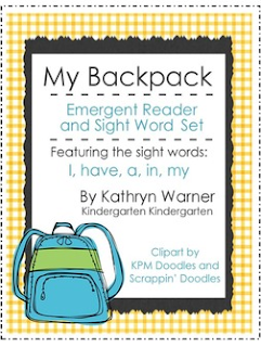 Free on TPT Kindergarten: "My Backpack" Emergent Reader and Sight Word Set