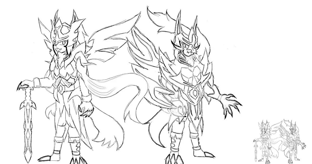 Coloring Page Of Zacian In Both Forms Half-Human