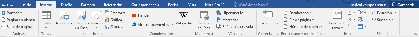 Microsoft Word : Pestaña Insertar
