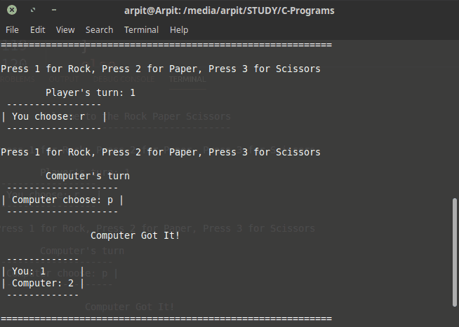 Rock, Paper, Scissors Game in C Program Mini Project