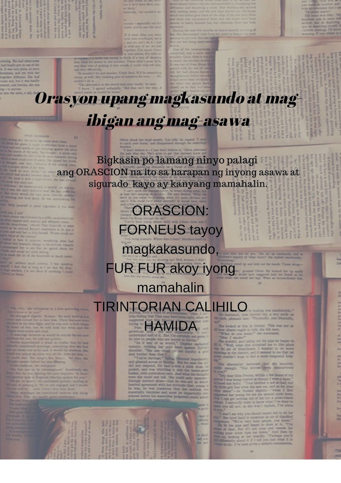 Orasion upang magkasundo at mag ibigan ang magasawa
