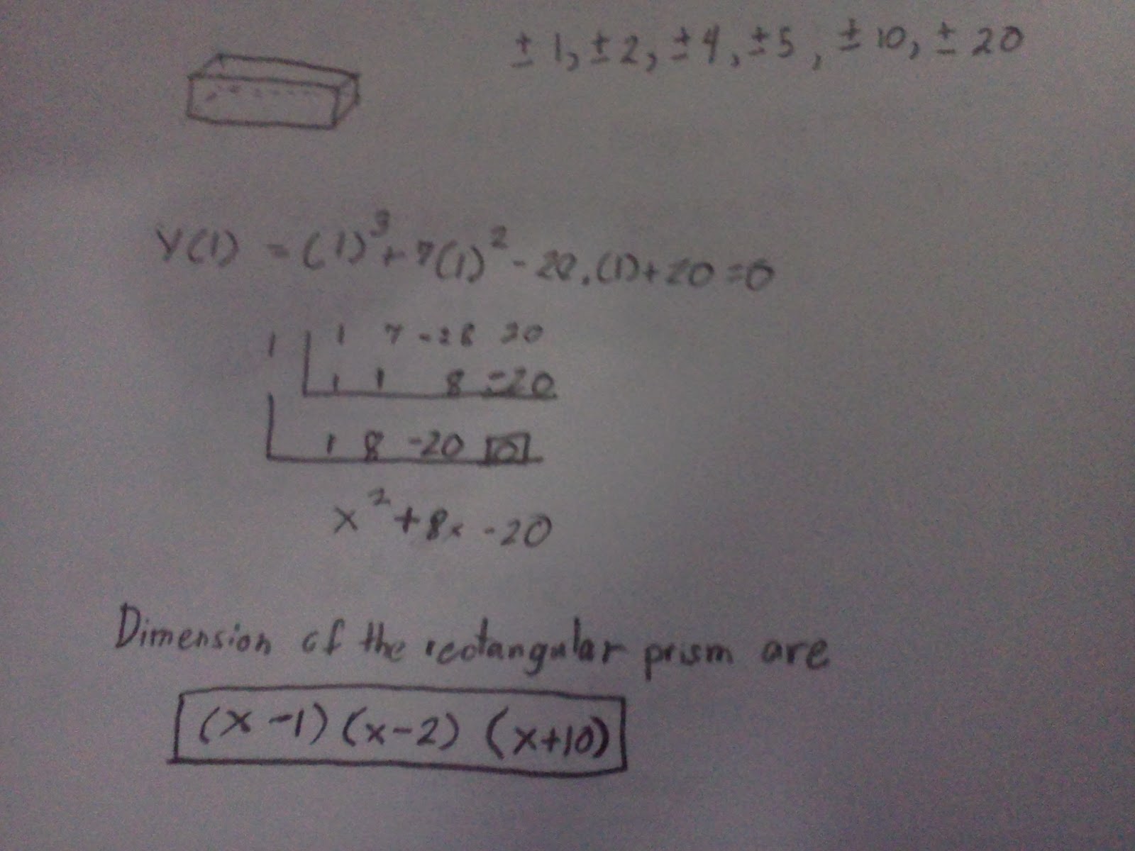 Pre-Calculus 40S Section D Winter 2014: Integral Zero Theorem