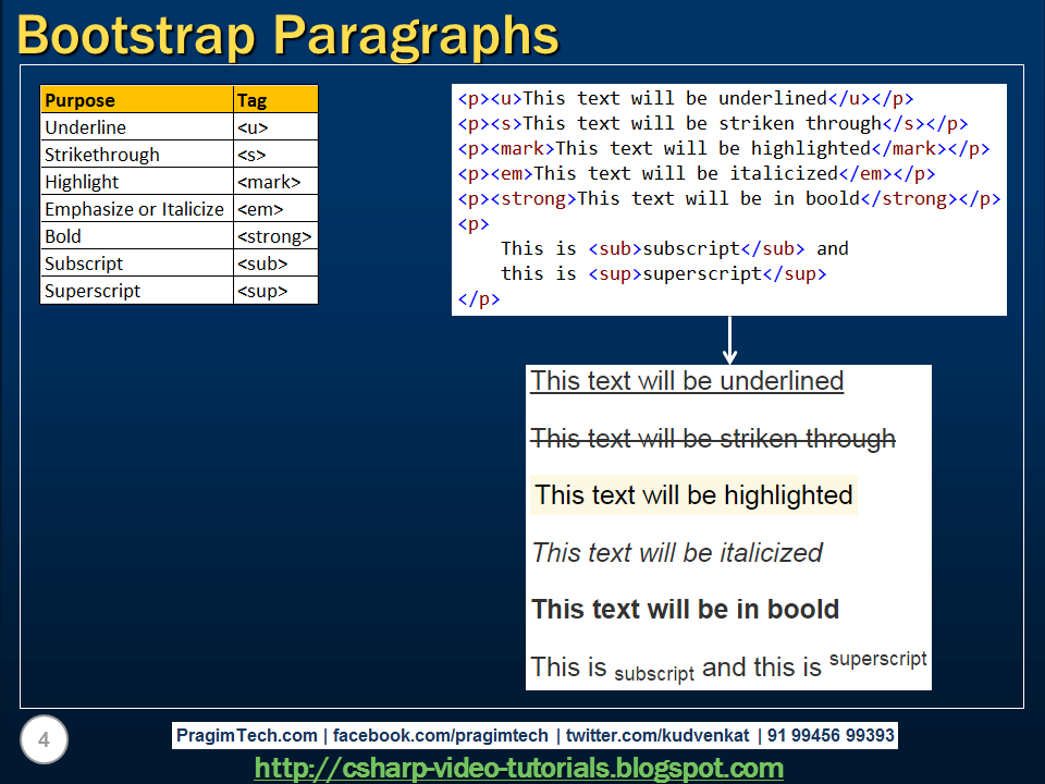 Sql server, .net and c# video tutorial: Bootstrap paragraphs