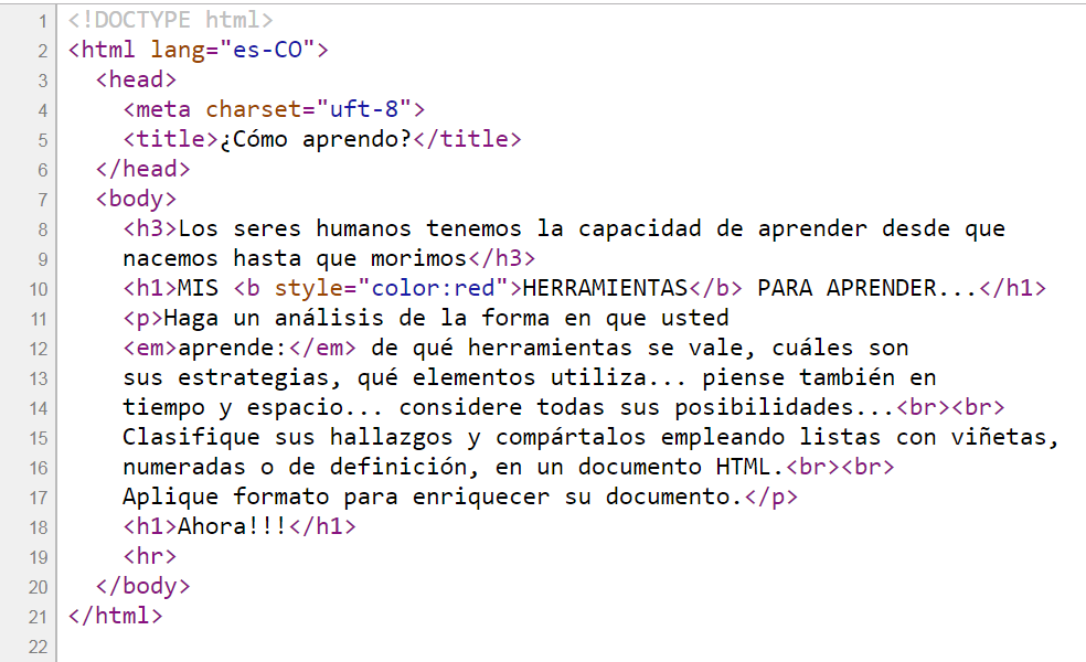 HTML: ejercicios 1.