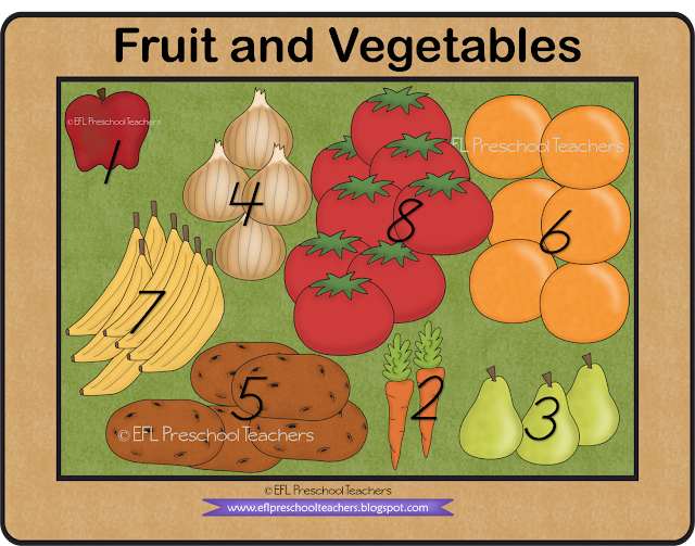 ESL/EFL Preschool Teachers: Fruit and Vegetables unit small cards and ...
