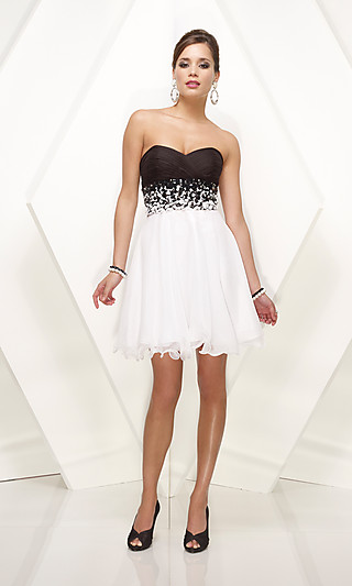 Formal Wedding Dresses: Strapless Black And White Short Cocktail Dress