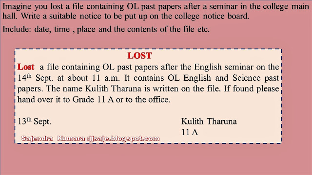 English Model Activities O/ L : NOTICES , PERSONAL NOTES AND ANNOUNCEMENTS