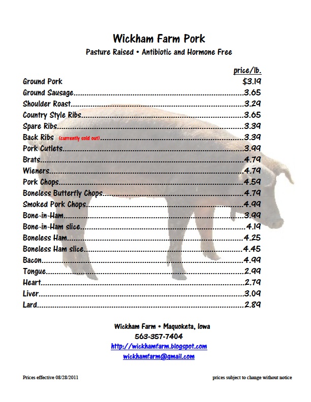 Wickham Family Farm: Pork Price List Wickham Family Farm: Pork Price List