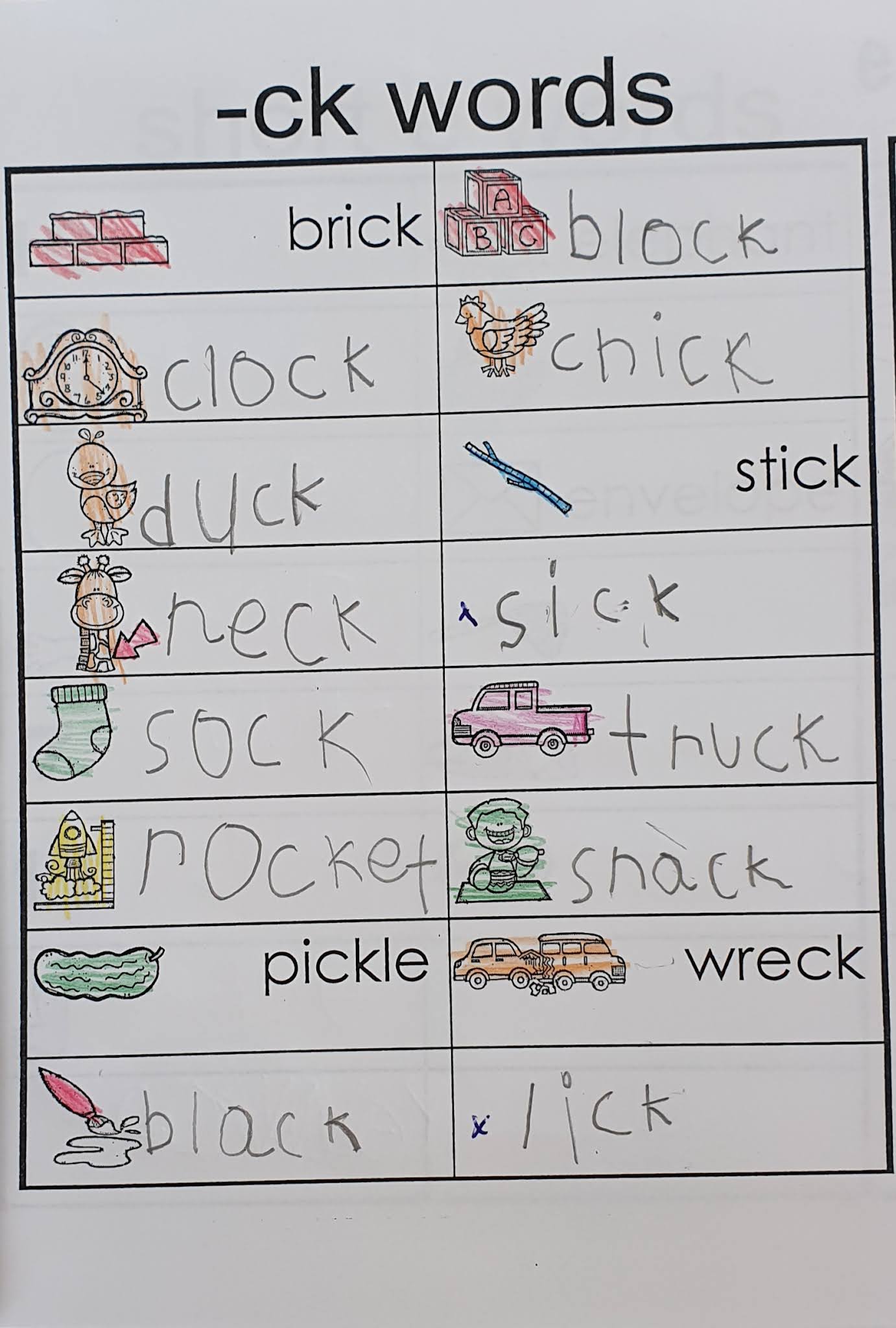 Cervantes First Grade Blog: -ck Vocabulary Review and Dictionary