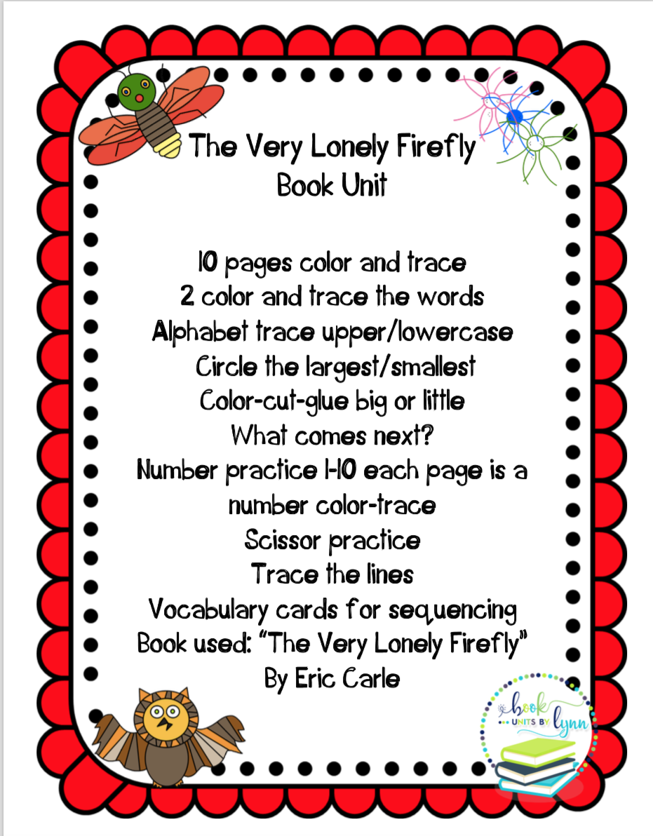 THE VERY LONELY FIREFLY. TODDLER BOOK UNIT ~ Book Units by Lynn