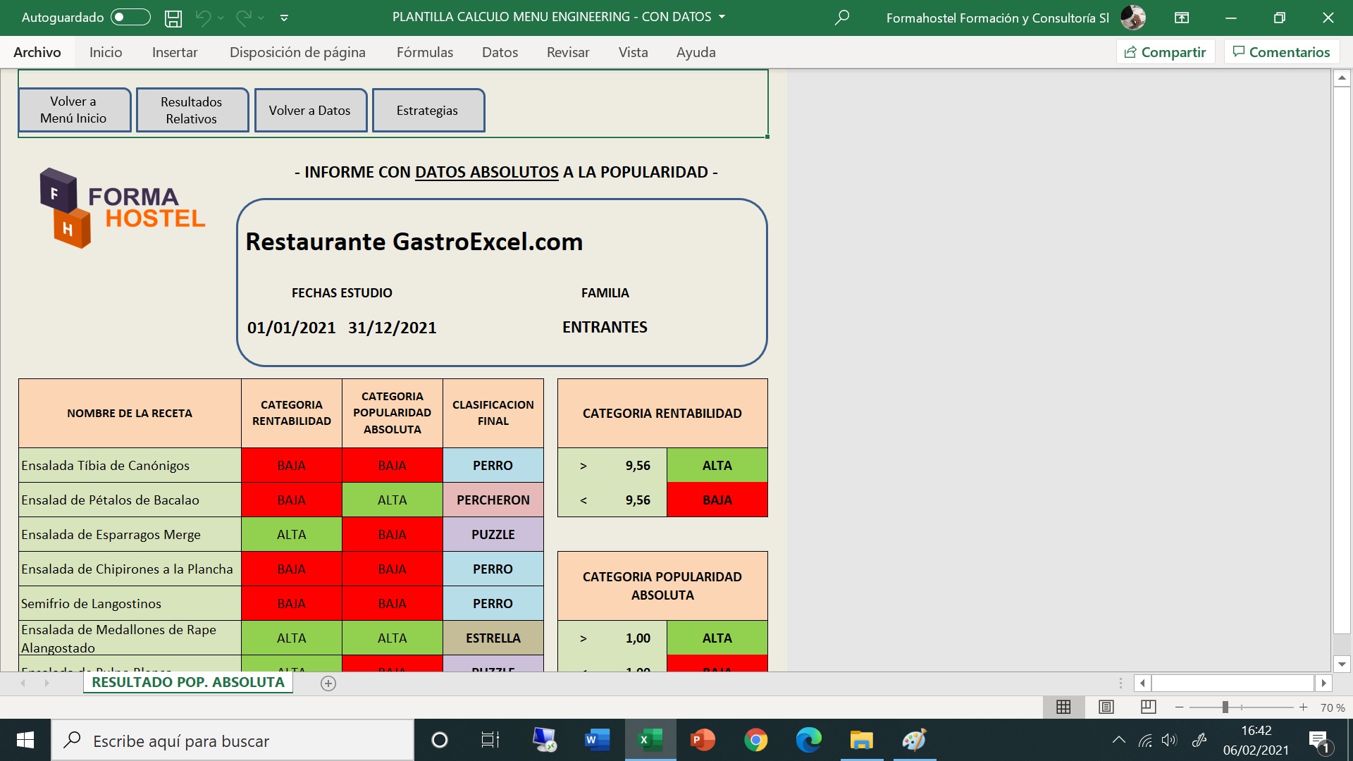 Plantilla Excel Menu Engineering