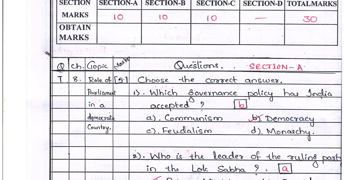8th STD. Unit Test Paper-S.S.