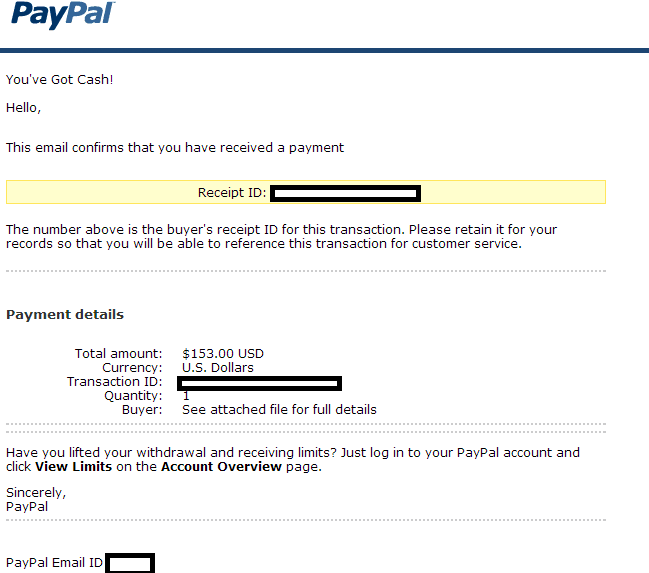 Paypal Notification Of Payment Received - Invoice Template