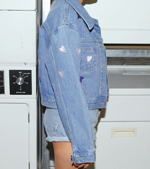 [Stylenanda] Heart Print Denim Jacket | KSTYLICK - Latest Korean ...