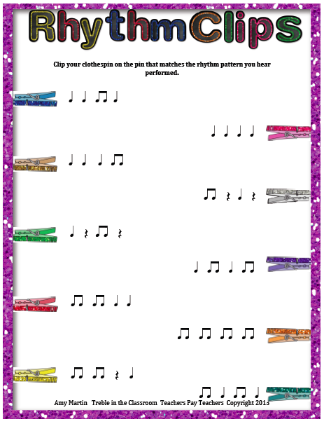 Treble in the Classroom: Clothespin Clip Rhythm Game/Assessment Kit