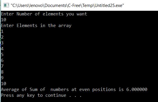 All C Programs: Program 281: Print Average of Numbers in Array at Even ...