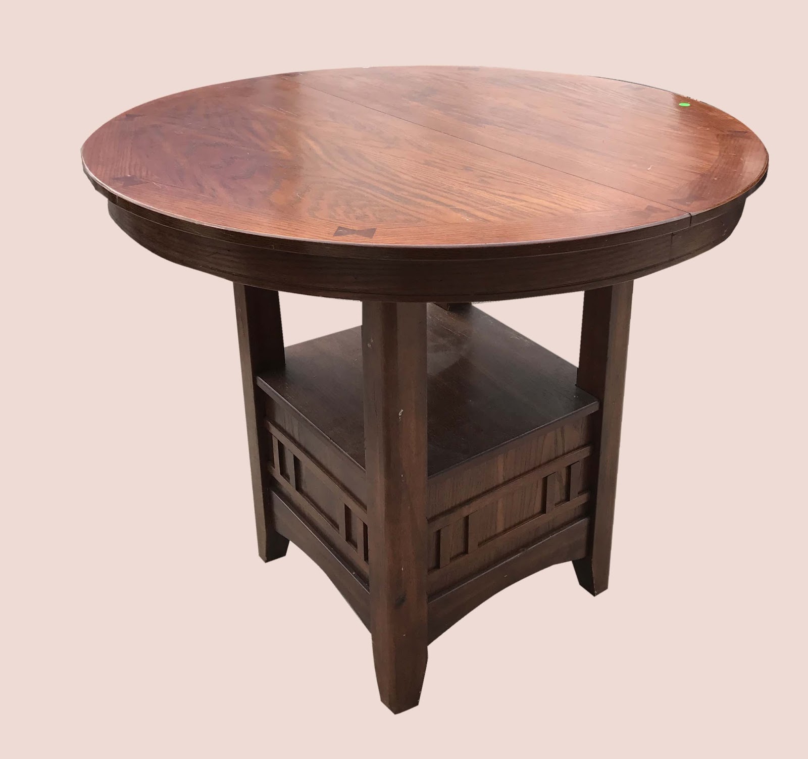 Uhuru Furniture & Collectibles: Red Oak Dining Table with Leaf - Pub ...