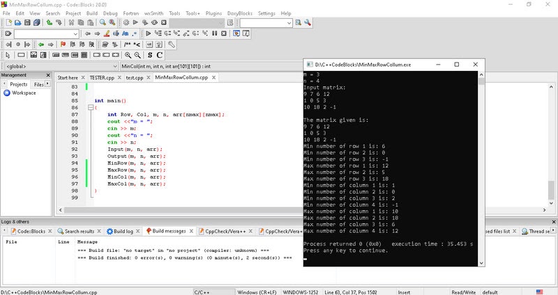 Find Min Max Of Row And Column In 2D Arrays C++