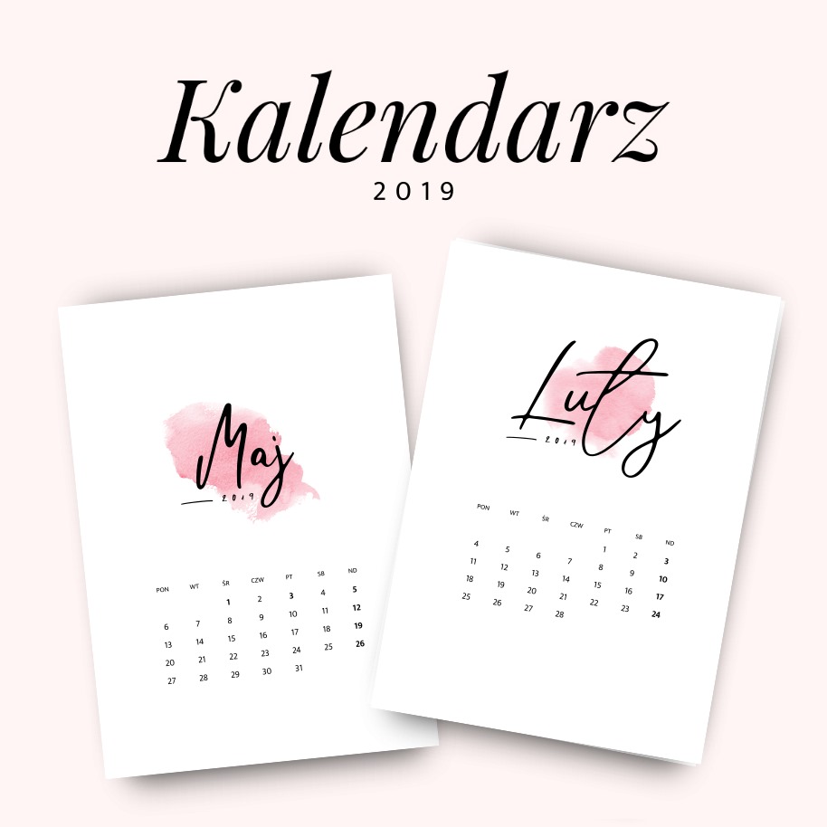Kalendarz 2019 do druku, do pobrania za darmo {dwie wersje ♡}