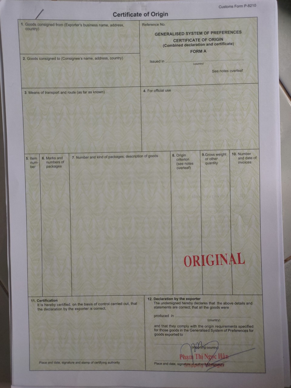 Mẫu CO form A và CO form B - Toan Logistics