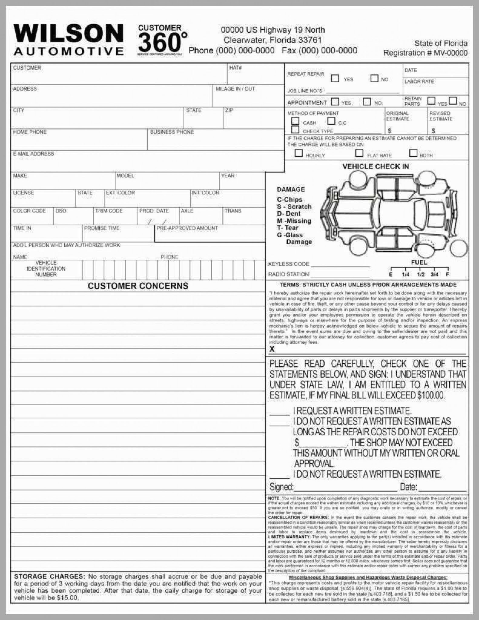 Free Printable Auto Repair Forms - Invoice Template