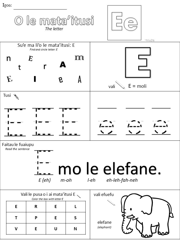 Samoan for Kids: Samoan Alphabet - Free, printable activity worksheets ...