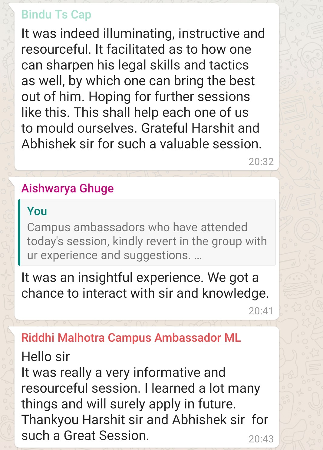 Interactive Sessions & Training Programs Testimonials