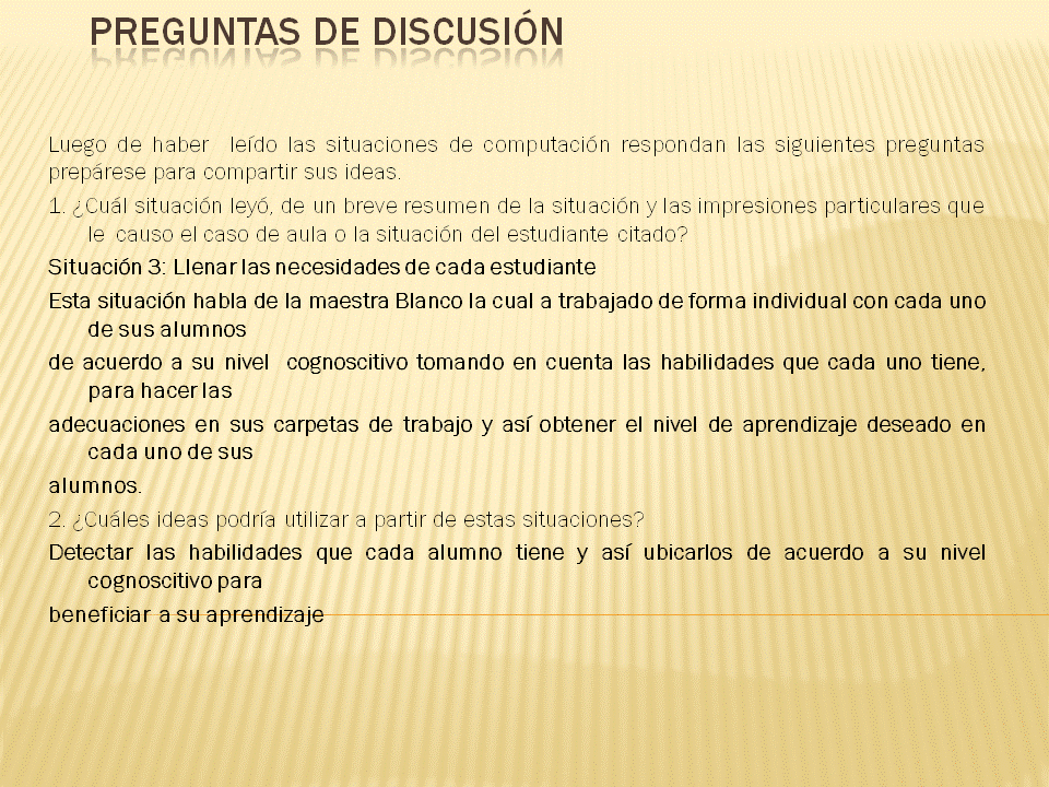 PREESCOLAR II: PREGUNTAS DE DISCUSIÓN