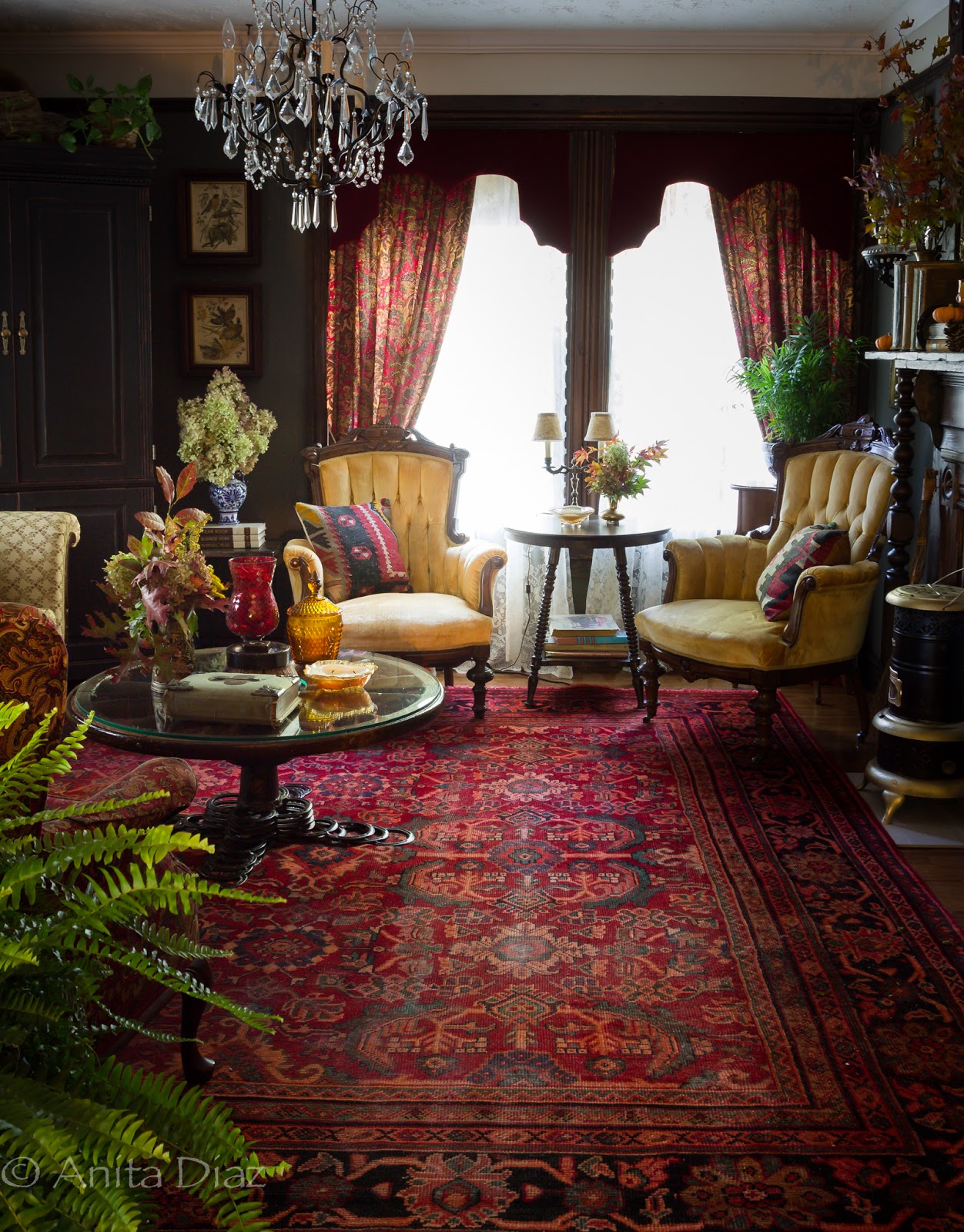 Fall in the Victorian-inspired parlor - Whispering Pines Homestead