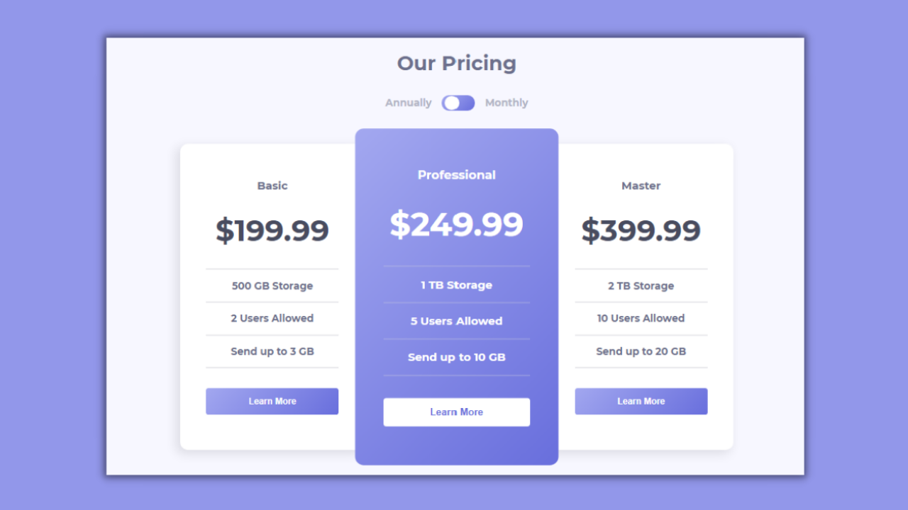 Responsive Pricing Card Tables Using Html And Css