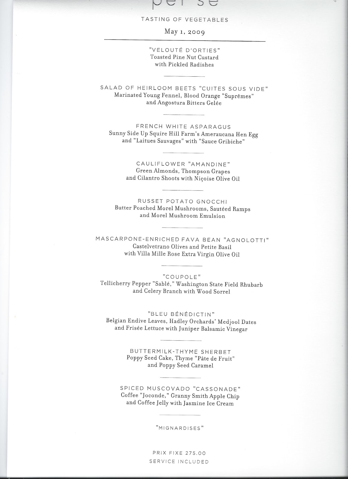 Chris Suhr's Menu Collection: PER SE, NEW YORK, 2009.