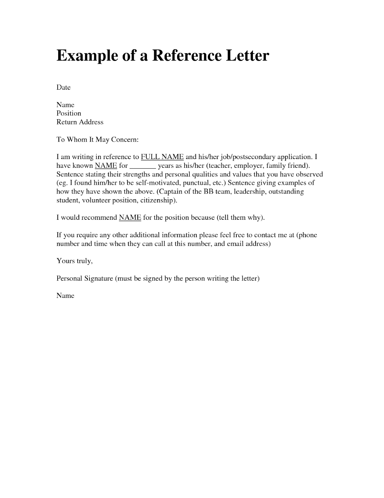 Personal Reference Letter For A Friend Template ~ Resume Letter