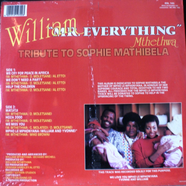 Afro-Synth: WILLIAM 'MR EVERYTHING' MTHETHWA - Tribute to Sophie ...