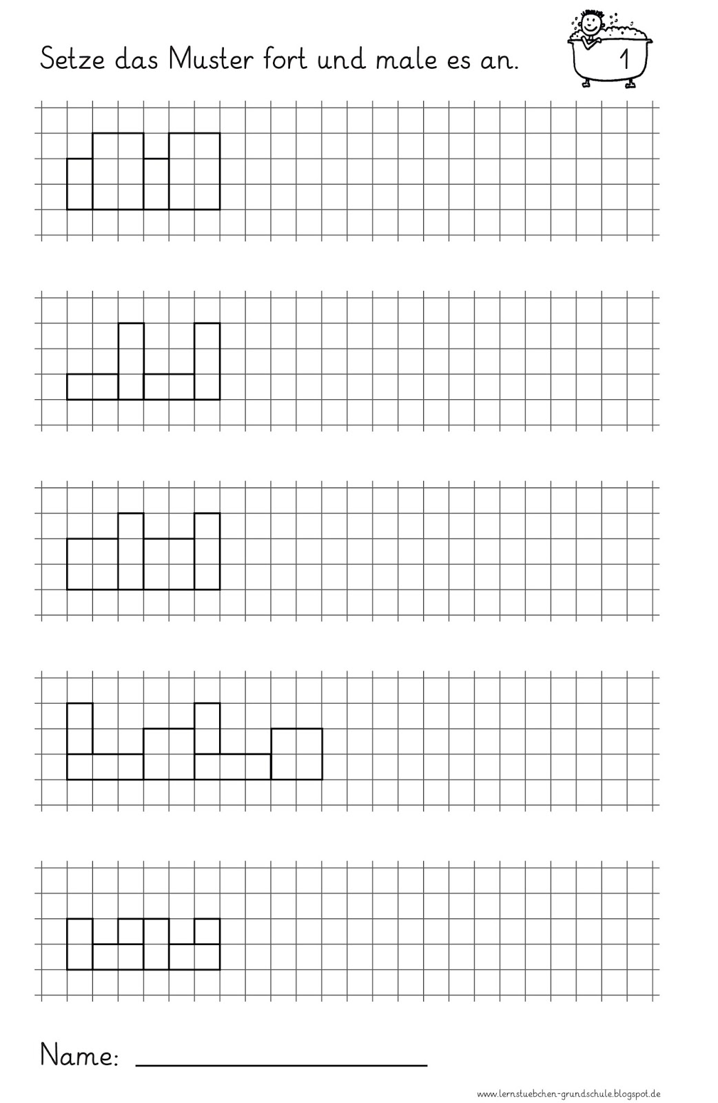 Lernstübchen: Muster fortsetzen und anmalen