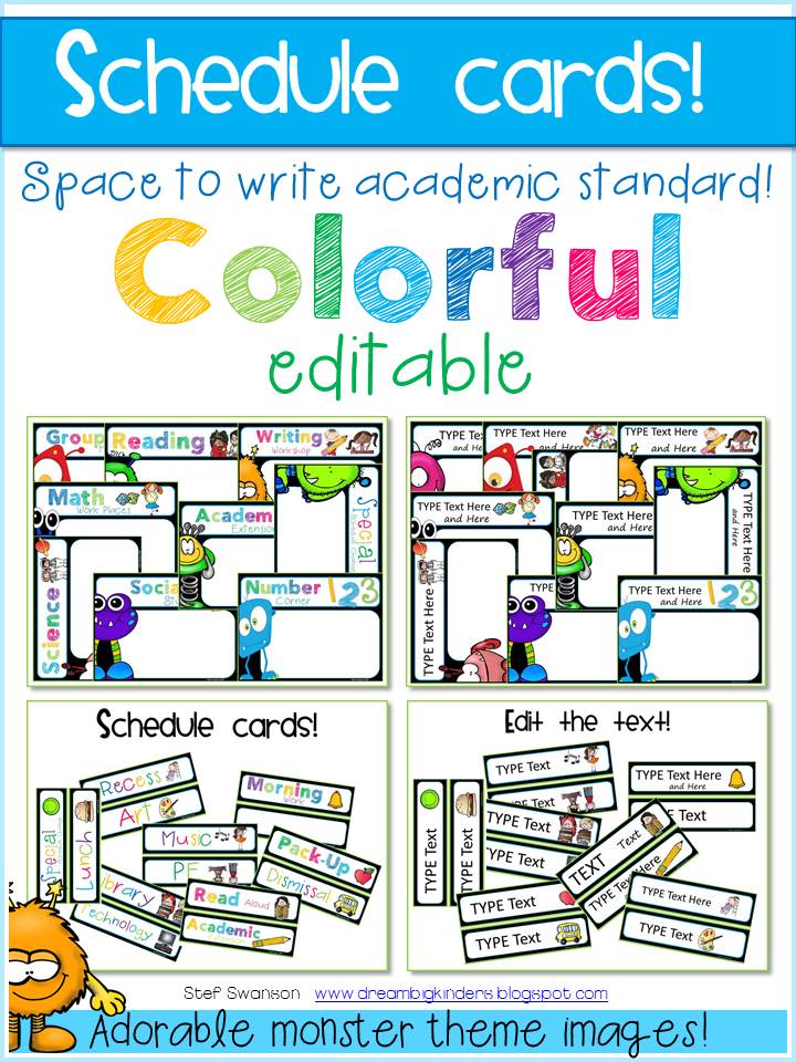 Dream Big Kinders: Monster Classroom Decor - Daily Schedule Cards