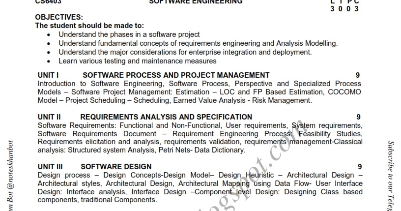 CS6403 Software Engineering -Syllabus-Semester IV-CSE-BE-Anna ...