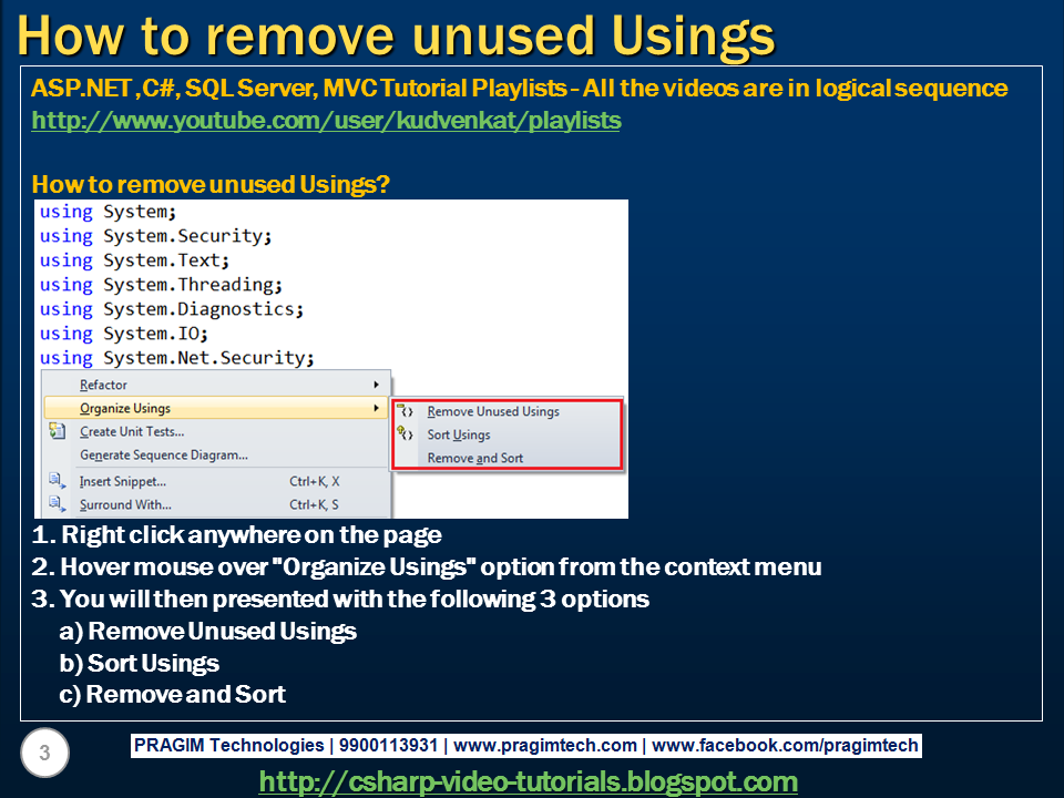 Sql Server Net And C Video Tutorial Part 1 How To Remove Unused Using Namespaces
