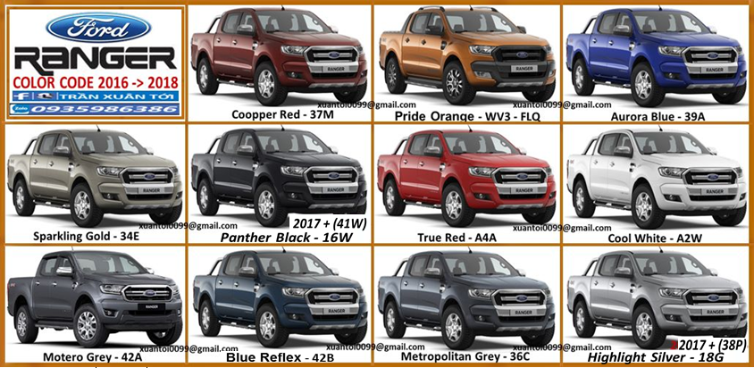 MÃ MÀU SƠN XE HƠI: code màu Ford Ranger